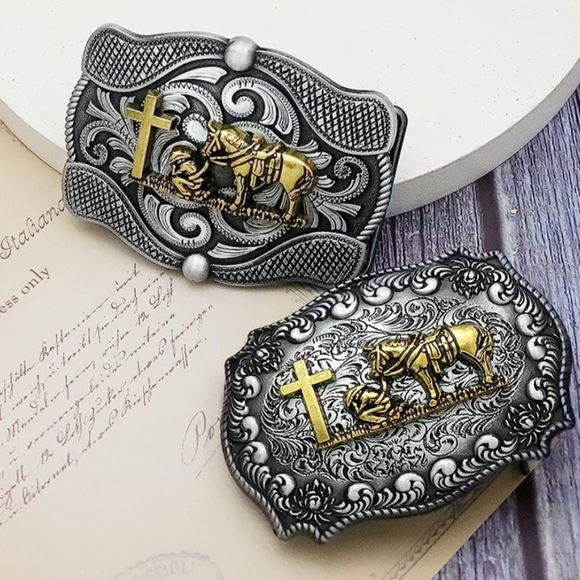 Accessories | 2 Western Horse And Man Of Faith At Cross Belt Buckle ...